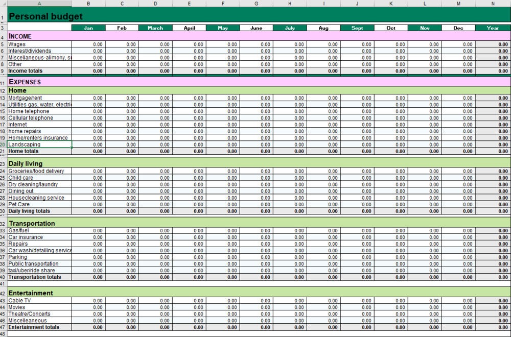 Excel Personal Budget Spreadsheet Online Budget Template 
